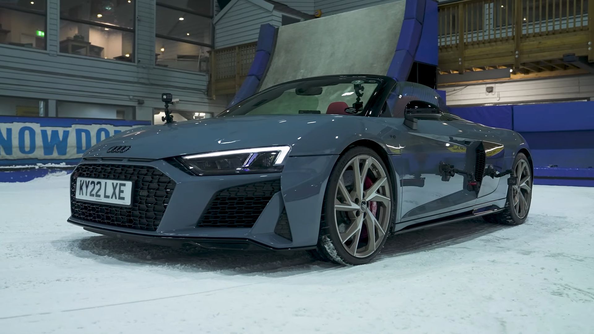 Audi R8 V10 RWD And R8 V10 Spyder AWD Drag Race On A Ski Slope